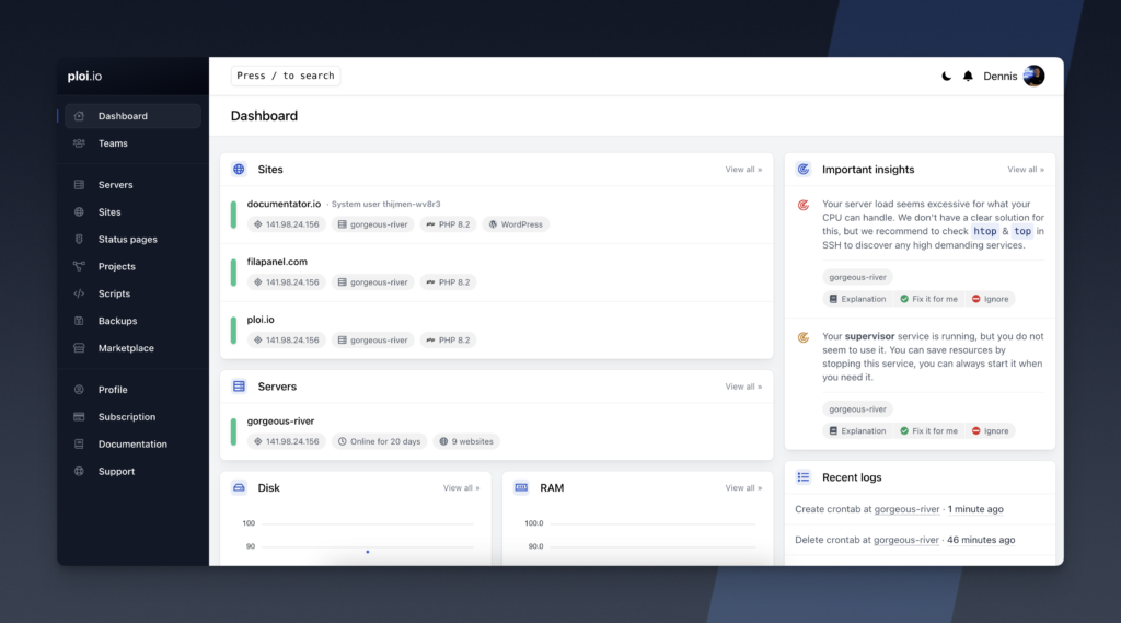 Ploi Launches New Dashboard with Real-Time Server Insights | Ahoi.dev